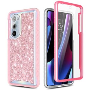 NZND Compatible with Motorola Edge 2022 Case (6.6 Inch) with [Built-in Screen Protector], Full-Body Protective Shockproof Rugged Bumper Cover, Impact Resist Durable Case (Rose Gold)