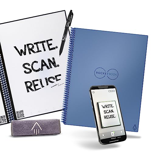 Rocketbook Core Reusable Smart Notebook | Innovative, Eco-Friendly, Digitally Connected Notebook with Cloud Sharing Capabilities | Dotted, 8.5" x 11", 32 Pg, Steel Blue, with Pen, Cloth, and App Included