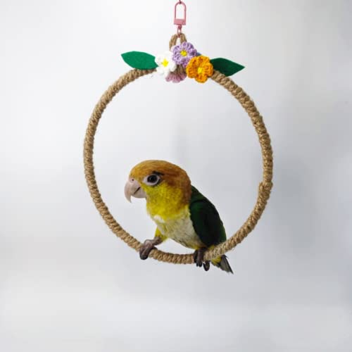 Barn Eleven Bird Toys Metal Cotton Rope Swing Parrot Perch Swings Toys Parrot Cage Toys Bird Hanging Swing Chewing Toys for Parrots Budgie Parakeet Cockatiel Cockatoo Conure (Small)