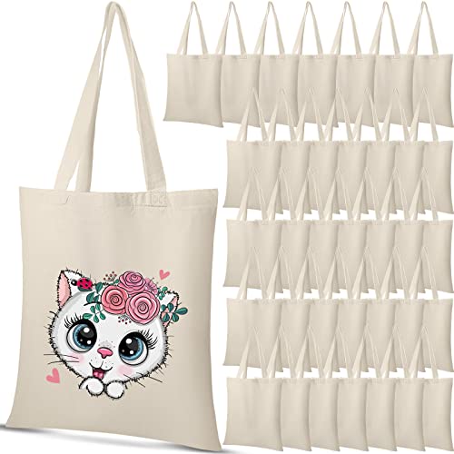 Reginary 36 Pack 13 x 15 Inch Cotton Canvas Tote Bag Bulk with Handles Blank Shopping Bag for Crafts Lightweight Economical Reusable Grocery Cloth Bags for DIY Advertising Activity Gift