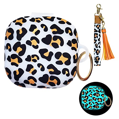 Beats Fit Pro Case Cover with Wristlet Keychain, Cute Luminous YOPICKERN Silicone Earbuds Case with Wrist Key Lanyard for Beats Fit Pro 2021/2022, Gift for Women, Leopard