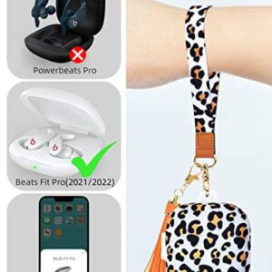 Beats Fit Pro Case Cover with Wristlet Keychain, Cute Luminous YOPICKERN Silicone Earbuds Case with Wrist Key Lanyard for Beats Fit Pro 2021/2022, Gift for Women, Leopard