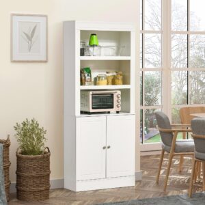 HOMCOM 72" Kitchen Buffet with Hutch, Kitchen Pantry Cupboard with 2 Door Cabinet, and 2 Adjustable Shelves, White