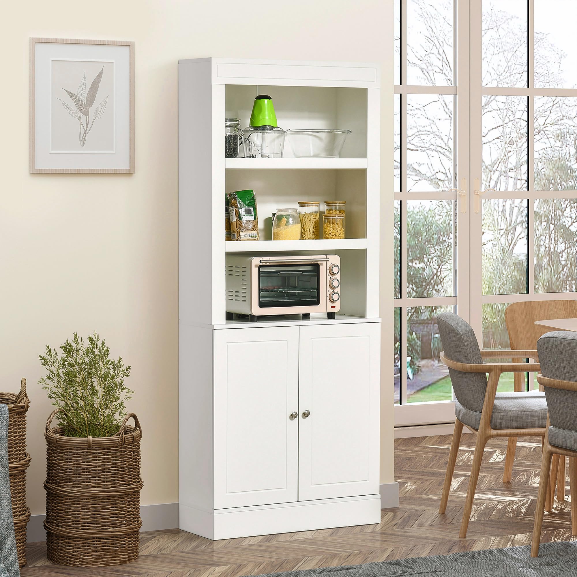 HOMCOM 72" Kitchen Buffet with Hutch, Kitchen Pantry Cupboard with 2 Door Cabinet, and 2 Adjustable Shelves, White