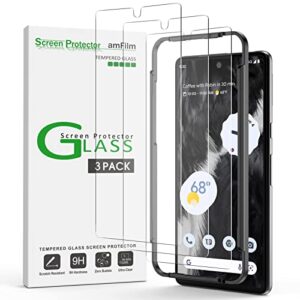 amfilm screen protector compatible with google pixel 7 tempered glass, 0.26mm thickness hd clear, anti-scratch bubbles-free, tempered glass, 3 pack