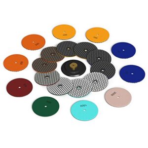 toovem 4 inch dry diamond polishing pads set of 10 pieces with rubber backer, wet/dry polish pad kit for granite marble concrete stone countertop quartz polishing