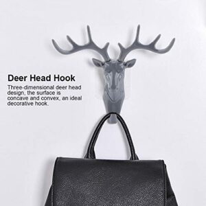 3D Deer Head Wall Hook Hanger Keys Coat Hat Rack Holder Self-Sticking Wall Mount for Home Room Decor(Gray)