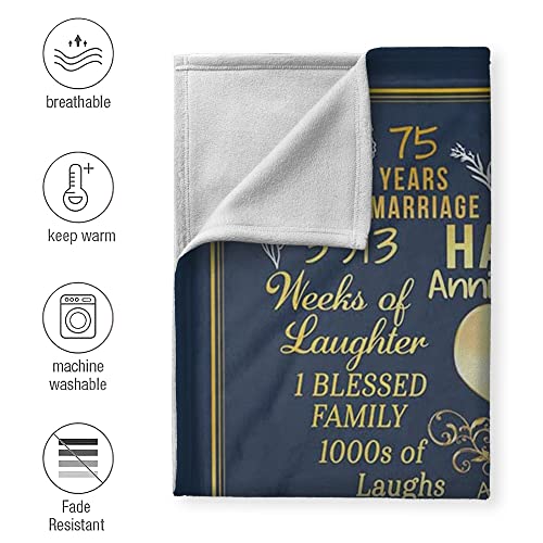 Custom 75th Wedding Anniversary Blanket Gifts for Parents Grandparents, 75th Diamond Wedding Anniversary Throw Blankets for Husband Wife, Personalized 75th Anniversary Blanket Gifts