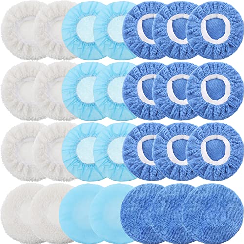 Tallew 60 Pcs Microfiber Buffer Bonnets Waxers Bonnet Polishing Pad 5-6 Inch Buffing Pads Car Orbital Buffer Pads Cover for Car Waxing Polishing, 3 Colors