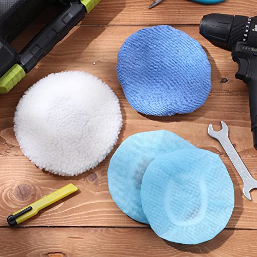 Tallew 60 Pcs Microfiber Buffer Bonnets Waxers Bonnet Polishing Pad 5-6 Inch Buffing Pads Car Orbital Buffer Pads Cover for Car Waxing Polishing, 3 Colors