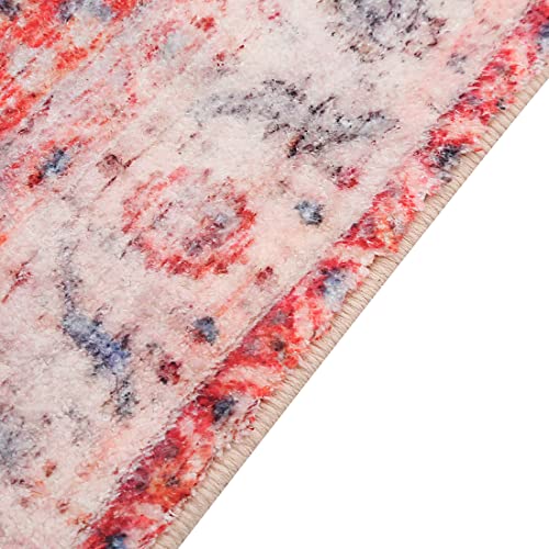 GEVES Beige Red Area Rug Distressed Oriental 2x3 Boho Entryway Rugs for Bedroom Kitchen Bathroom Decor Doormat Washable Indoor Use Non-Slip Rubber Backing