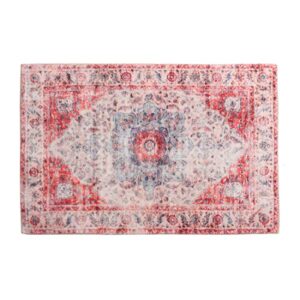 GEVES Beige Red Area Rug Distressed Oriental 2x3 Boho Entryway Rugs for Bedroom Kitchen Bathroom Decor Doormat Washable Indoor Use Non-Slip Rubber Backing