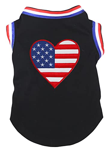 Petitebella USA Heart Puppy Dog Shirt (Black/Striped Hemmed, X-Large)