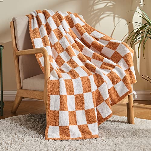 Villcr Fuzzy Checkered Blanket, Throw Blanket for Couch Bed Sofa Travel Camping,Soft Plaid Decorative Throw Blanket for All Seasion 51''x63'' (Brown)