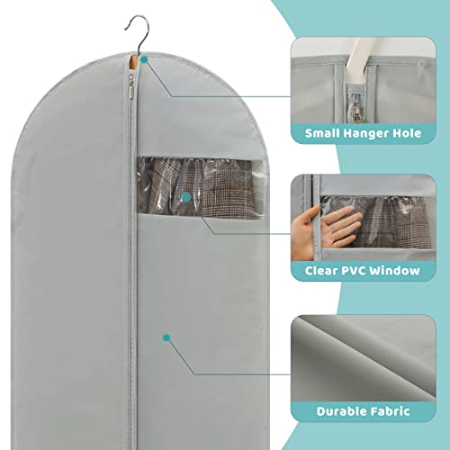 4 Pack - 65" Dress Garment Bags for Hanging Clothes, Dress Bags for Gowns Long, Foldable Long Garment Bag with Clear Window for Closet Storage and Travel - Gray