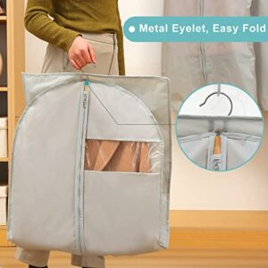 4 Pack - 65" Dress Garment Bags for Hanging Clothes, Dress Bags for Gowns Long, Foldable Long Garment Bag with Clear Window for Closet Storage and Travel - Gray