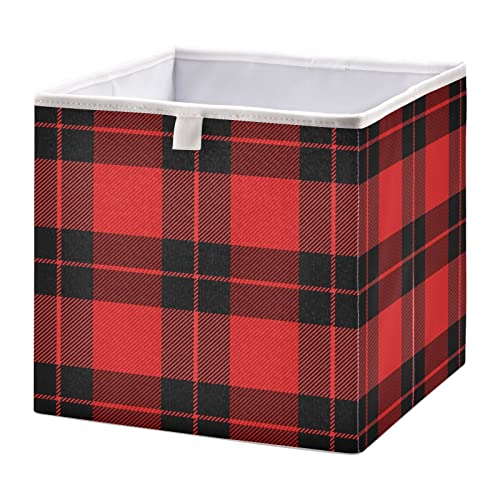 Kigai Red Black Buffalo Plaid Cube Storage Bins - 11x11x11 In Large Foldable Storage Basket Fabric Storage Baskes Organizer for Toys, Books, Shelves, Closet, Home Decor