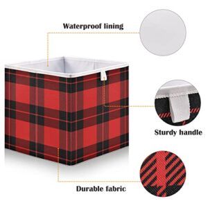 Kigai Red Black Buffalo Plaid Cube Storage Bins - 11x11x11 In Large Foldable Storage Basket Fabric Storage Baskes Organizer for Toys, Books, Shelves, Closet, Home Decor