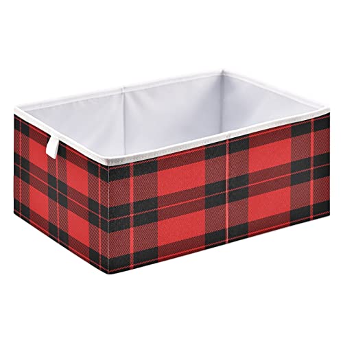 Kigai Red Black Buffalo Plaid Cube Storage Bins - 11x11x11 In Large Foldable Storage Basket Fabric Storage Baskes Organizer for Toys, Books, Shelves, Closet, Home Decor