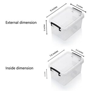 Berdeng Small Plastic Storage Bins with Lids, 3 Quart Small Storage Latch Box, Stackable and Nestable,6 Pack, Clear with Black Buckle