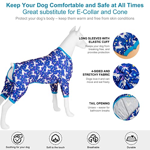 LovinPet Pitbull Pets Shirts, Undershirt for Dog Coats, Anti Licking, Pet Anxiety Calming Onesies for Dogs, Lightweight Stretchy Fabric, Chasing Dreams Horse Print, Large Breed Dog Clothes,Blue M