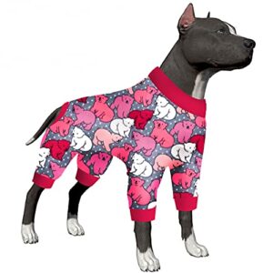 lovinpet clothes for big dogs - anxiety relief shirt, dog sun protection, post surgery recovery pajamas for dogs, comfy stretchy fabric, polar fleece polka dot bear pink print, large dog pjs,red m