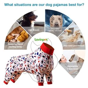 LovinPet Dog Pajamas Size XXL - Space Snow Prints, Lightweight Pullover Large Puppy Pajamas, Full Coverage Dog Pjs, Large Dog Onesie,White XXL