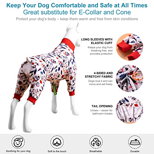 LovinPet Dog Pajamas Size XXL - Space Snow Prints, Lightweight Pullover Large Puppy Pajamas, Full Coverage Dog Pjs, Large Dog Onesie,White XXL