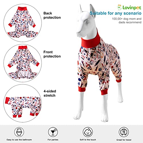 LovinPet Dog Pajamas Size XXL - Space Snow Prints, Lightweight Pullover Large Puppy Pajamas, Full Coverage Dog Pjs, Large Dog Onesie,White XXL