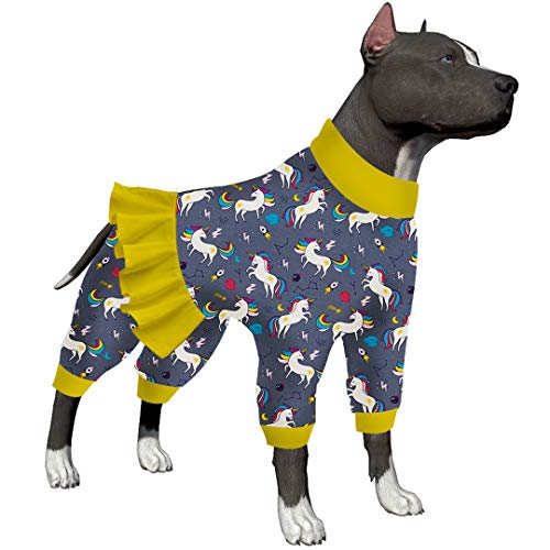 LovinPet Large Dog Costumes - Post Surgery Shirt, Unicorn Rocket Print, Full Coverage Dog Pjs, Lightweight Big Dogs Pullover Shirt, Large Breed Dog Pjs,Grey XL