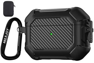 maxjoy for airpods pro 2nd generation case cover, airpods pro 2 protective case with lock pro2 military hard rugged shockproof cover with keychain compatible with apple airpods pro 2 2022, black