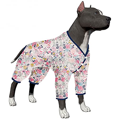 LovinPet Arge Dog Clothes Boy - Anxiety Calming Dog Shirt, Lightweight Fabric, Adorable Spring Flowers Print, Pjs for Large Dogs, Dog Party Outfit, Dog Clothes,Pink L