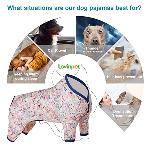 LovinPet Arge Dog Clothes Boy - Anxiety Calming Dog Shirt, Lightweight Fabric, Adorable Spring Flowers Print, Pjs for Large Dogs, Dog Party Outfit, Dog Clothes,Pink L