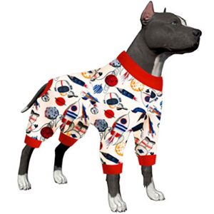 lovinpet big dog pajamas - space snow prints, lightweight pullover large puppy pajamas, full coverage dog pjs, large dog onesie,white l