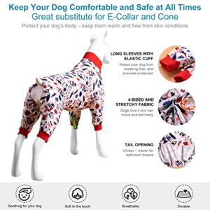 LovinPet Big Dog Pajamas - Space Snow Prints, Lightweight Pullover Large Puppy Pajamas, Full Coverage Dog Pjs, Large Dog Onesie,White L