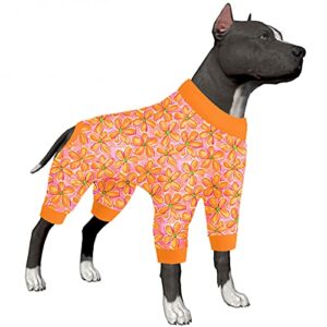 lovinpet dog pajamas pitbull sized dog - anti licking, wound care post surgery dogs pajamas, lightweight stretchy skin-friendly fabric, orange daisy print,use for travel, parties, and home,orange xxl