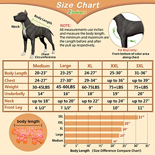 LovinPet Dog Pajamas Pitbull Sized Dog - Anti Licking, Wound Care Post Surgery Dogs Pajamas, Lightweight Stretchy Skin-Friendly Fabric, Orange Daisy Print,Use for Travel, Parties, and Home,Orange XXL