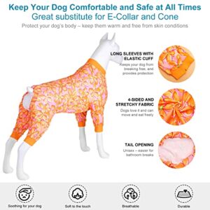 LovinPet Dog Pajamas Pitbull Sized Dog - Anti Licking, Wound Care Post Surgery Dogs Pajamas, Lightweight Stretchy Skin-Friendly Fabric, Orange Daisy Print,Use for Travel, Parties, and Home,Orange XXL