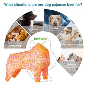 LovinPet Dog Pajamas Pitbull Sized Dog - Anti Licking, Wound Care Post Surgery Dogs Pajamas, Lightweight Stretchy Skin-Friendly Fabric, Orange Daisy Print,Use for Travel, Parties, and Home,Orange XXL