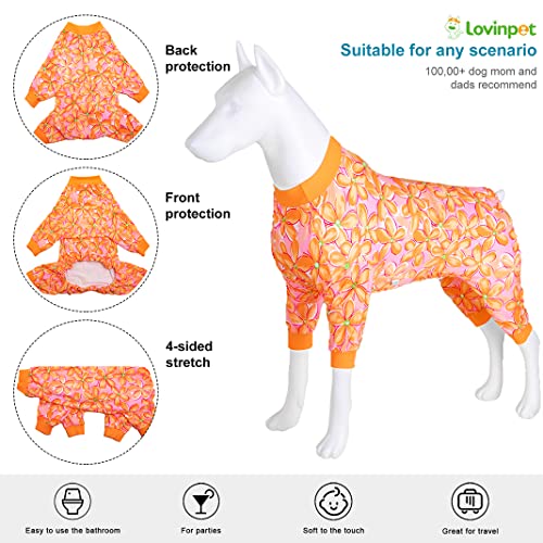 LovinPet Dog Pajamas Pitbull Sized Dog - Anti Licking, Wound Care Post Surgery Dogs Pajamas, Lightweight Stretchy Skin-Friendly Fabric, Orange Daisy Print,Use for Travel, Parties, and Home,Orange XXL