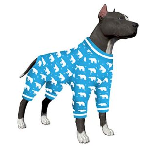 lovinpet big dog winter pajamas, dog pj's with polar bear and snowflake print, dog onesie with zipper design for medium & large dogs, post surgery comfy breatheable pj's,blue white l