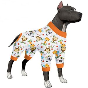 lovinpet boxer/pitbull mix pajamas - pet anxiety relief shirt, dog pajamas, uv protection comfy stretchy fabric, white animal print, large dog pjs, pitbull clothes, surgical recovery shirt,orange 3xl