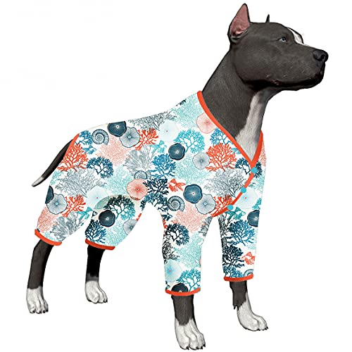 LovinPet Pajamas Outfit, Undershirt for Dog Coats, Lightweight Soft Fabric, Coral Trees and Shells Print, UV Protection Shirt, Easy to Wear Adorable Dog Clothes,Blue XXL