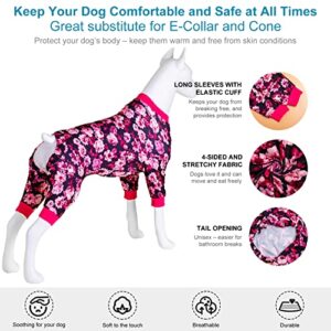 LovinPet Puppy Surgical Pajamas for Girls Dogs - Pet Anxiety Relief Onesies, Comfy Stretchy Fabric, Berry Roses Print, Big Dog Surgery Recovery Pajamas, Girl or Boy Dog Party Apparel,Pink XXL