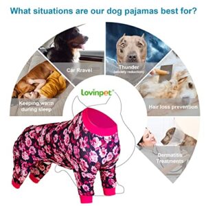 LovinPet Puppy Surgical Pajamas for Girls Dogs - Pet Anxiety Relief Onesies, Comfy Stretchy Fabric, Berry Roses Print, Big Dog Surgery Recovery Pajamas, Girl or Boy Dog Party Apparel,Pink XXL