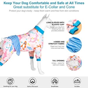 LovinPet Large Dog Shirt Pajamas - UV Protection, Post Surgical Recovery Pajamas, Lightweight Stretchable Fabric, Big Bites Pink Print, Large Dog Pajamas, Undershirt for Dog Dresses,Pink 3XL