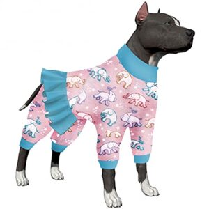 lovinpet large dog onesies, uv protection, post surgery comfort clothes, lightweight flannel fabric, light pink baby elephant print, undershirt for dog dresses,blue xxl