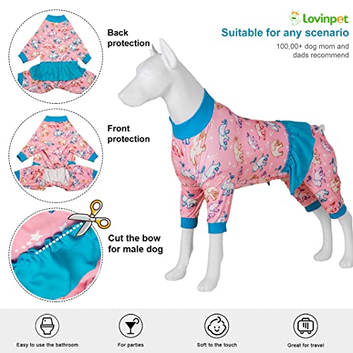 LovinPet Large Dog Onesies, UV Protection, Post Surgery Comfort Clothes, Lightweight Flannel Fabric, Light Pink Baby Elephant Print, Undershirt for Dog Dresses,Blue XXL