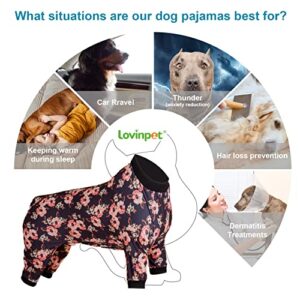 LovinPet Dog Pjs for Large Breed, Long Sleeve Shirts for Dogs, Anti Licking, Wound Care/Surgery Recovery Pajamas, Stretchy Fabric, Floral Tan Print, Large Dog Pjs, Dog Jammies,Floral Black XXL