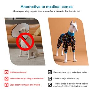 LovinPet Pajamas Dog Clothes - Large Dog Pajamas, Post Surgery Recovery Shirt, Stretchy Fabric, Aim for The Moon Flannel Navy Print, Dog PJ's, Anti Licking, Easy Wear Dog Jammies,Black Blue M